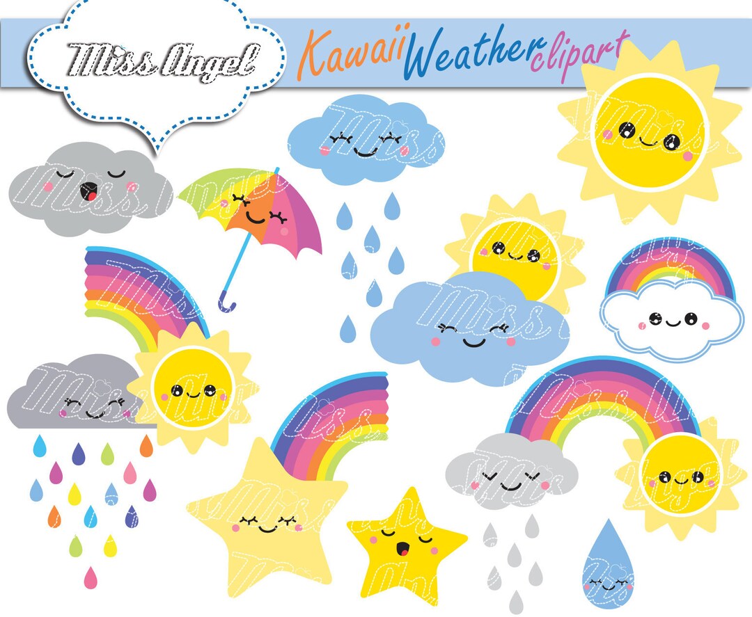 Kawaii Weather Clipart. Cute Printable Weather 15 Files. Colorful ...