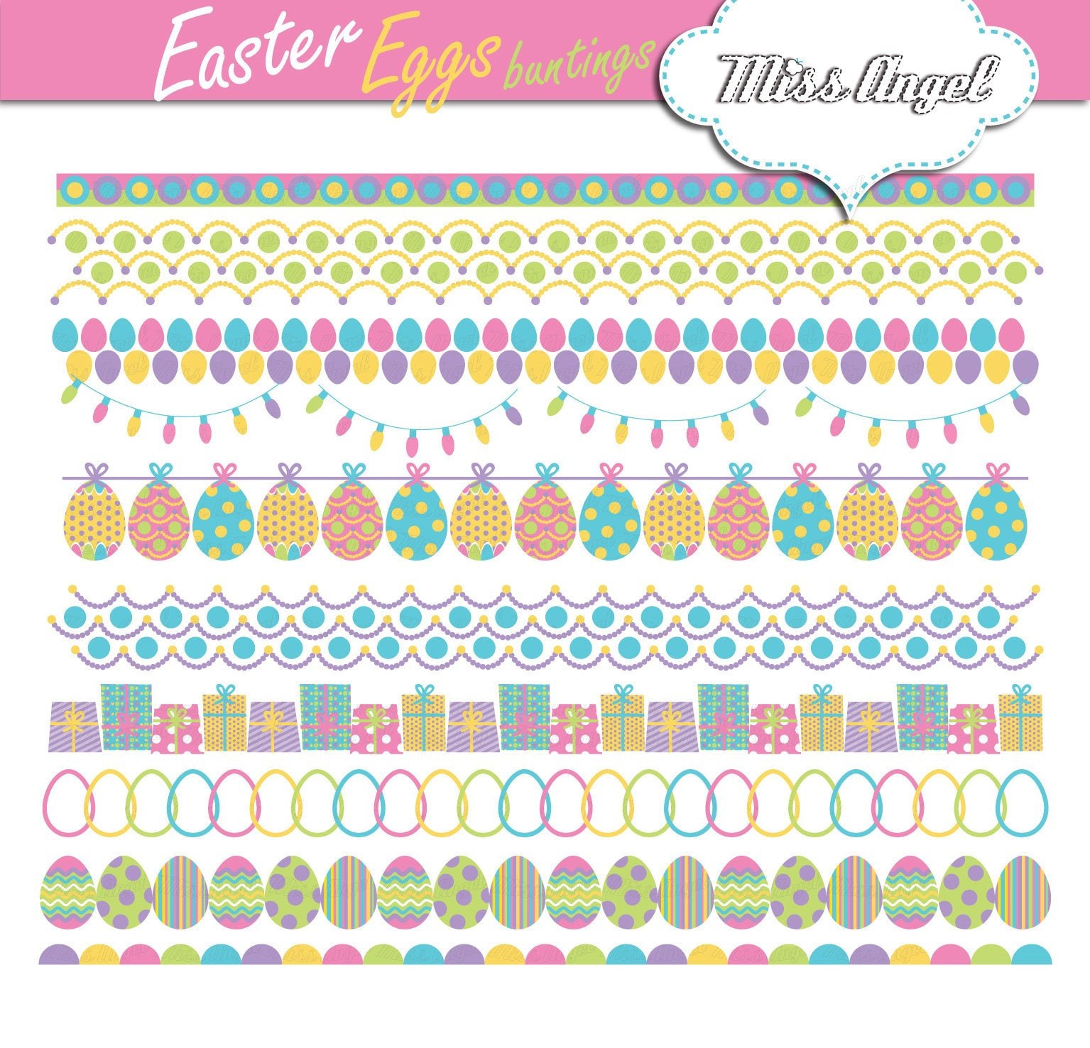 Easter Borders Clip Art. Eggs Buntings. Digital Easter Garlands Clip ...