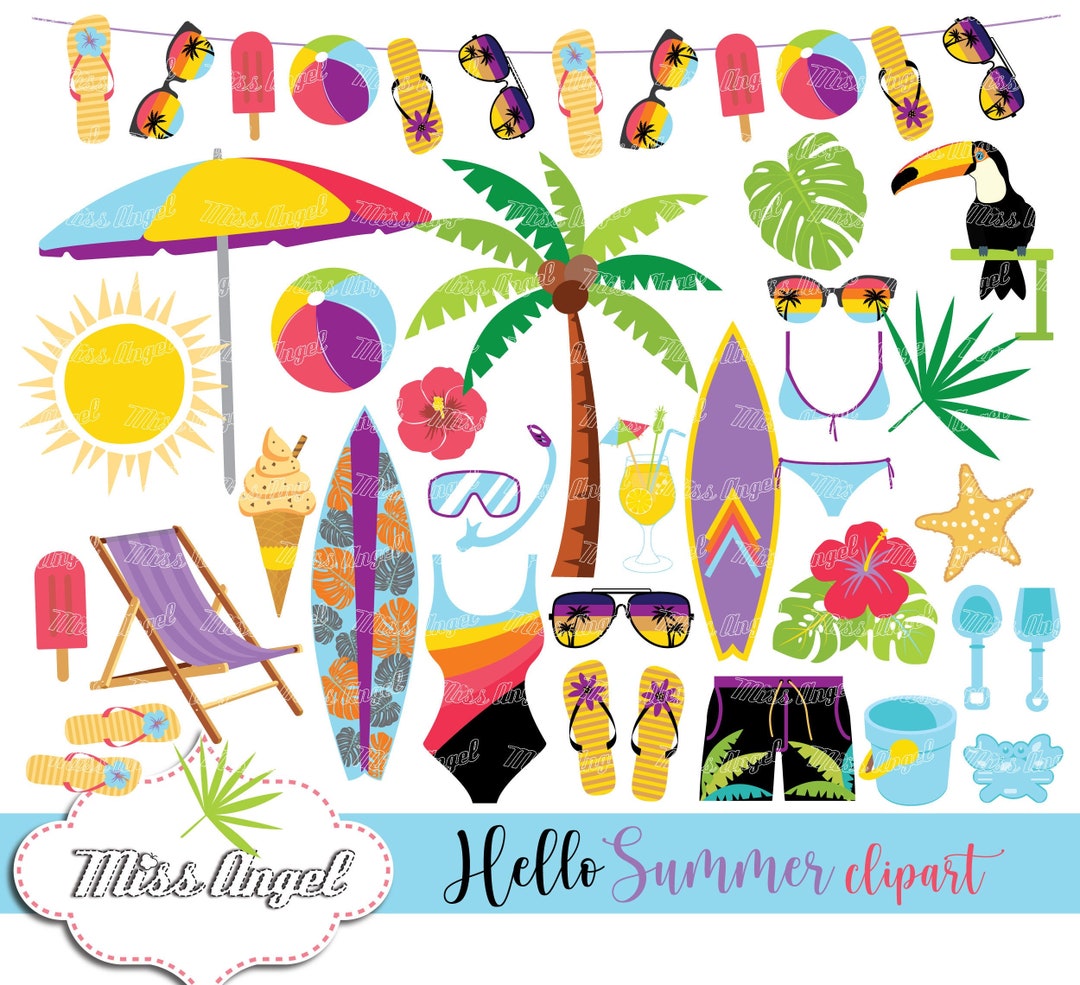 Beach Clipart. Hawaii Surf Clipart. Summer Beach Clip Art. Surfboards ...