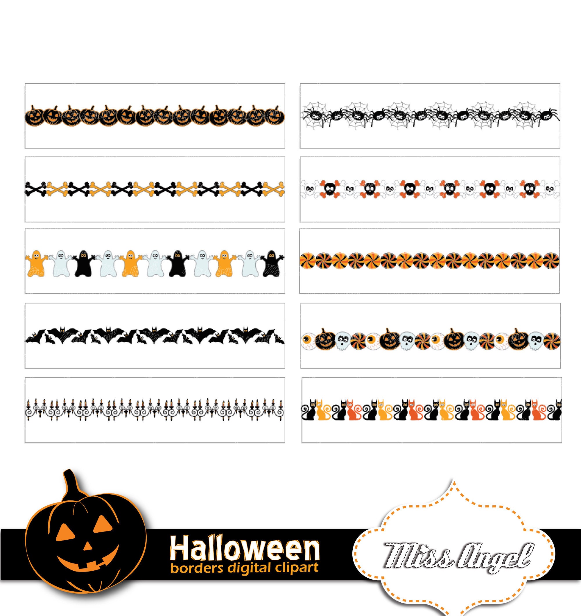 Halloween Digital Borders Clipart. Cute Halloween Ribbons. Bunting ...