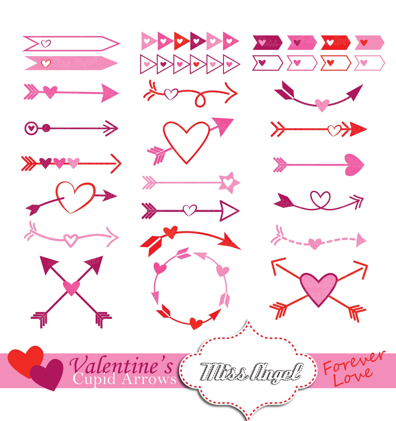 Valentines Cupid Arrows Clip Art. 24 Love Arrows. Digital Clip Art ...