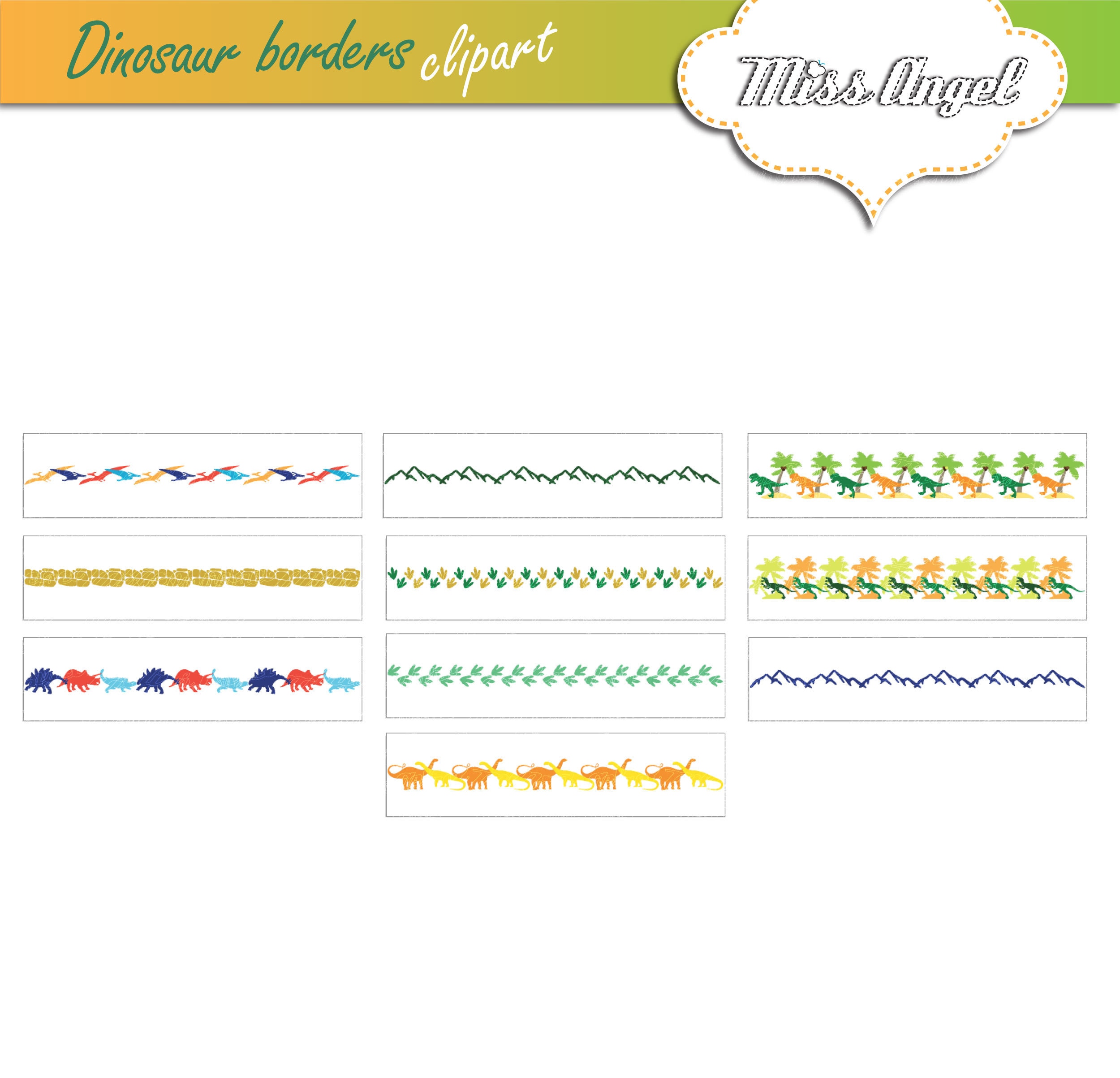Dinosaur Digital Borders. Bright Colors Dinosaurs Clipart Borders ...