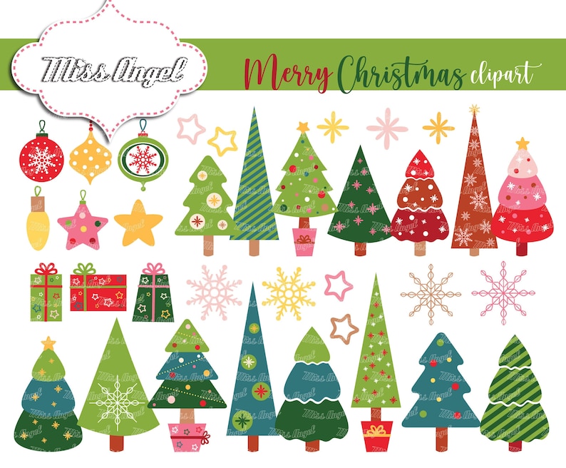 Christmas Trees Clipart. Christmas Tree Décor CLIP ART. Christmas Tree ...