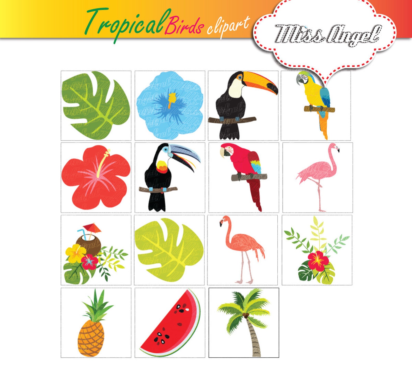 Tropical Birds Clipart. Parrot Clipart. Flamingo Clip Art. Toucan Clip ...
