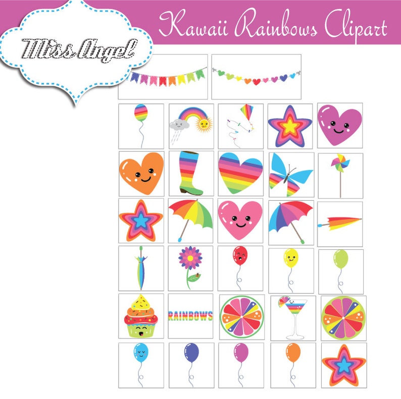 Rainbow World Clipart Set. Digital Clipart. 32 Kawaii - Etsy