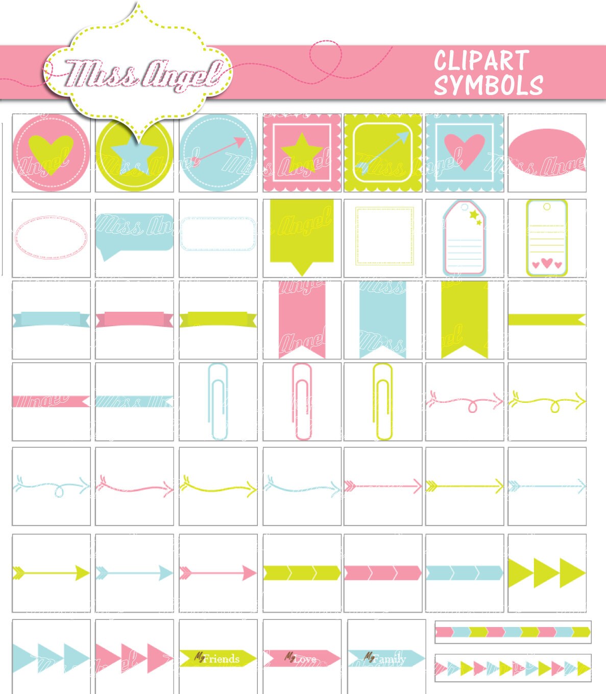 Symbols Clipart. Frames, Tags, Arrows, Labels, Markers, Stickers. 49 ...