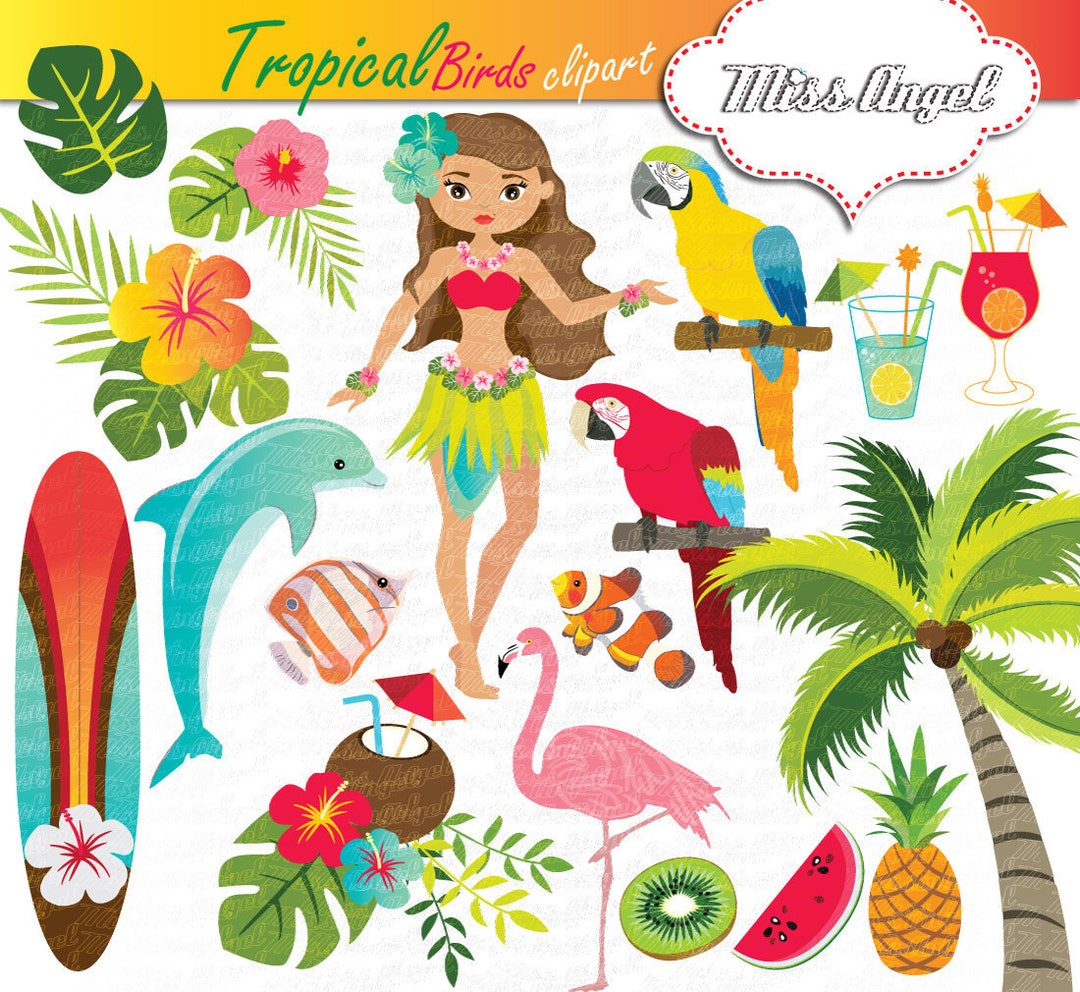 Tropical Hawaii Clipart. Surf Clipart. Summer Beach Clip Art. Mermaid ...