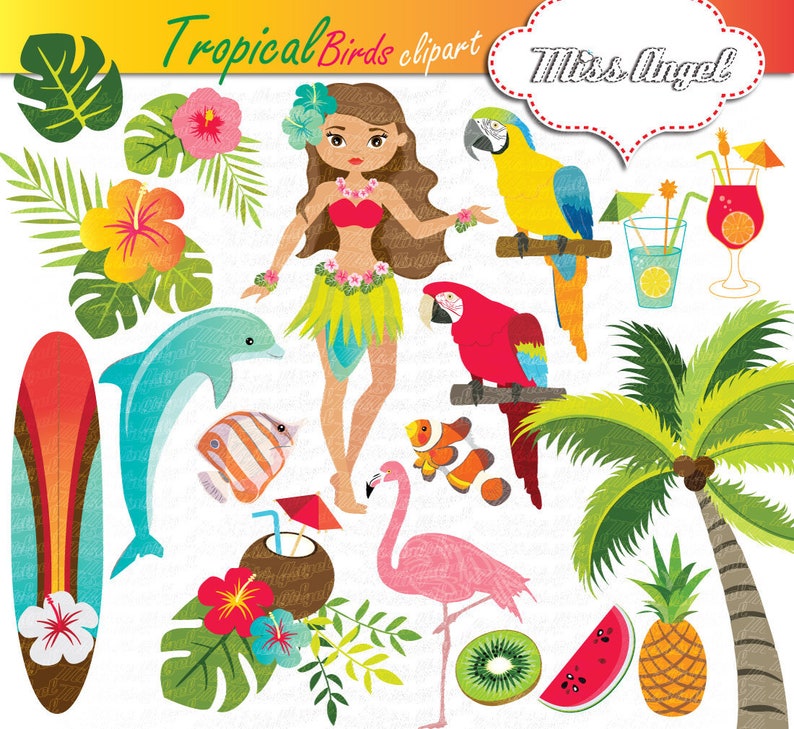 Tropical Hawaii Clipart. Surf Clipart. Summer Beach Clip Art. - Etsy