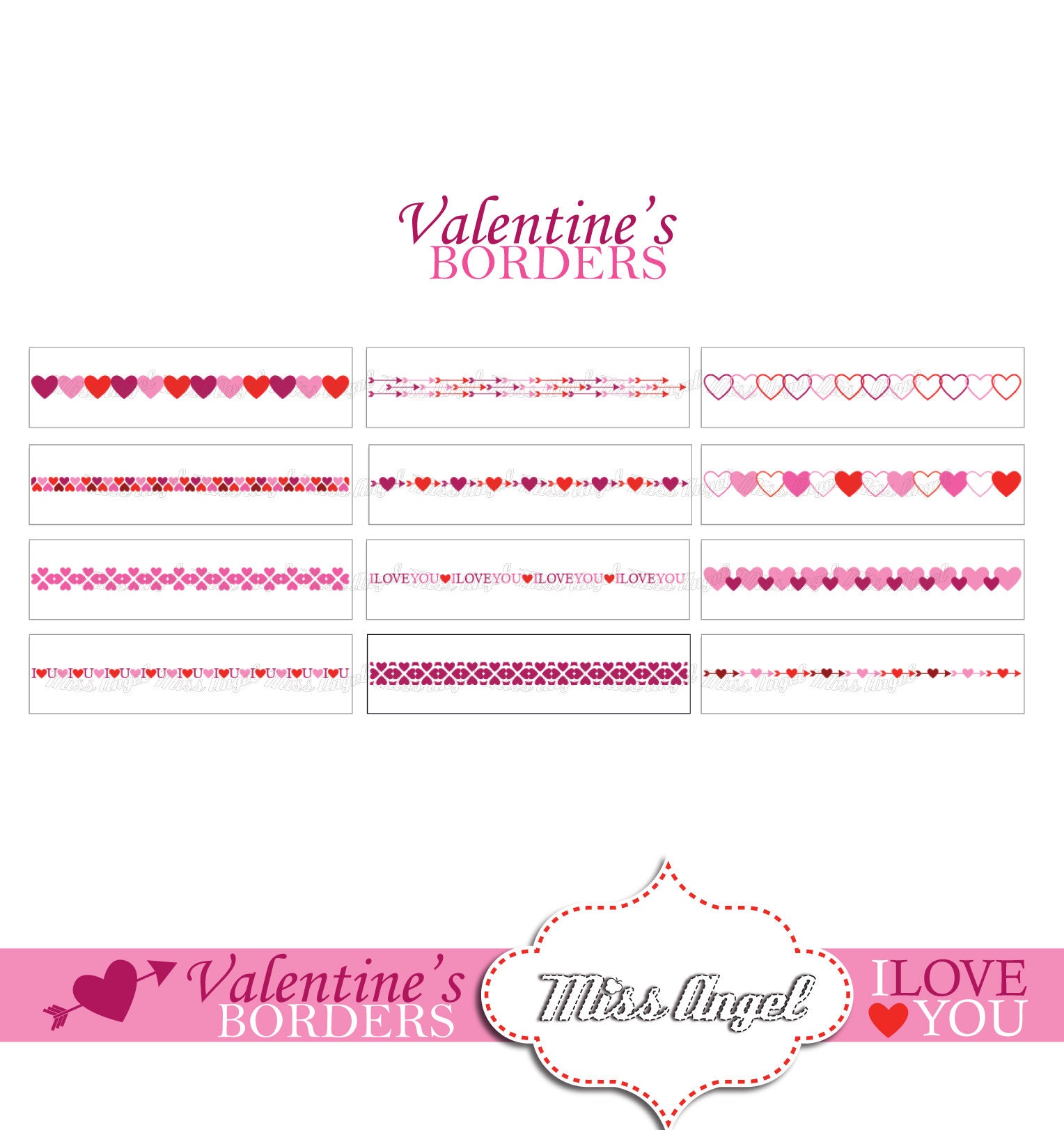 Valentine Clipart Borders. Valentine's Bunting Banners. Printable ...