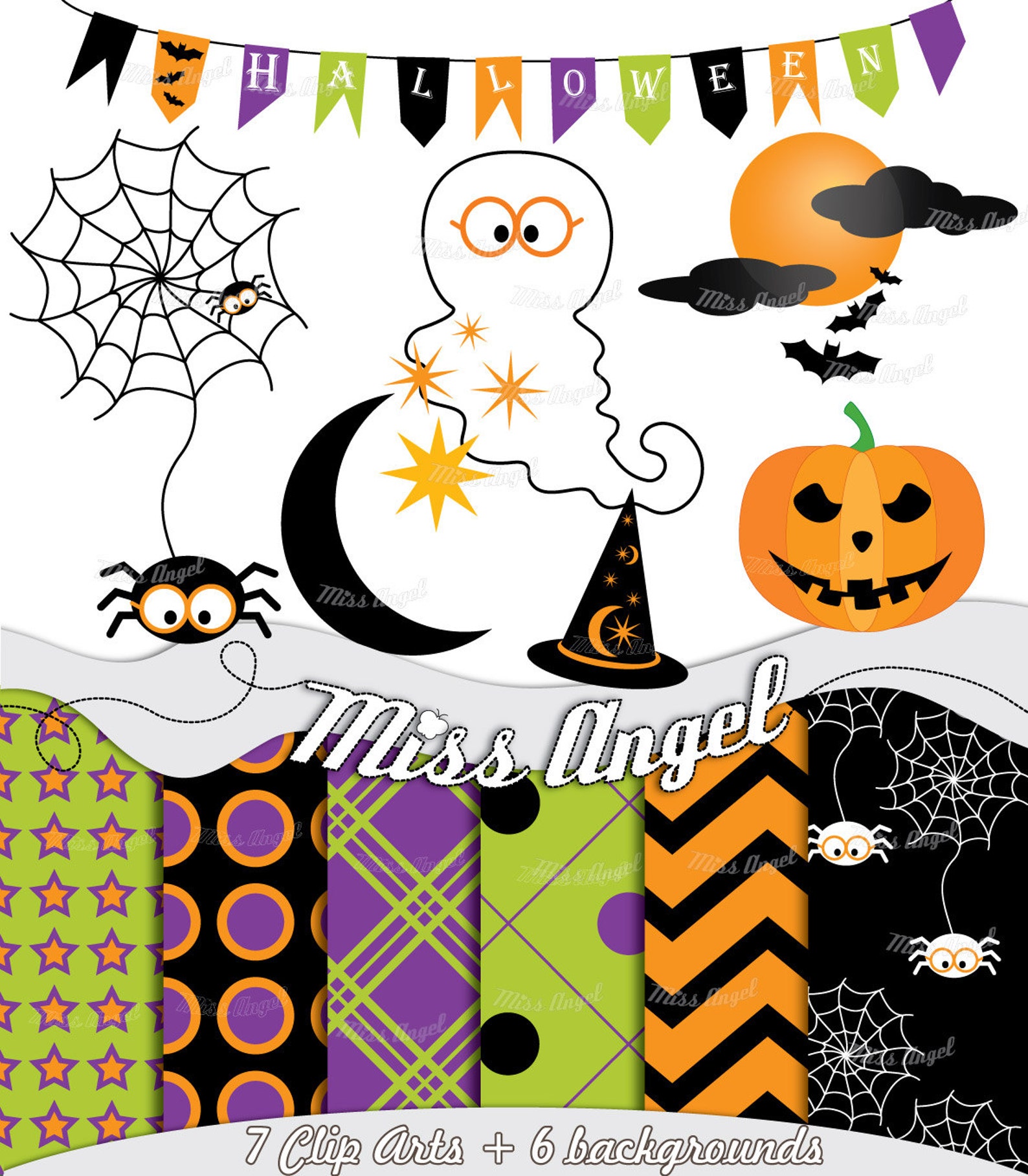 Halloween Clip Art. Digital Sheets. 7 Clip Art + 6 Scrapbooking Papers ...