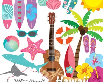 Hawaii Surf Clipart Summer Beach Clip Art Surfboards