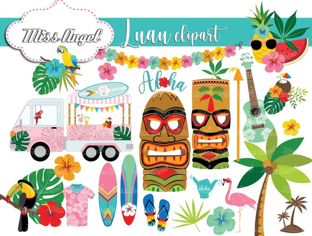Luau CLIPART SET, Hawaii Summer Clipart. Printable Palm Tree, Toucan ...