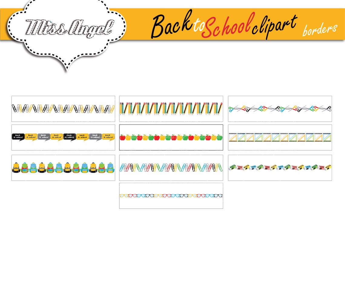 Back to School CLIP ART Borders. School Borders. School Supplies ...