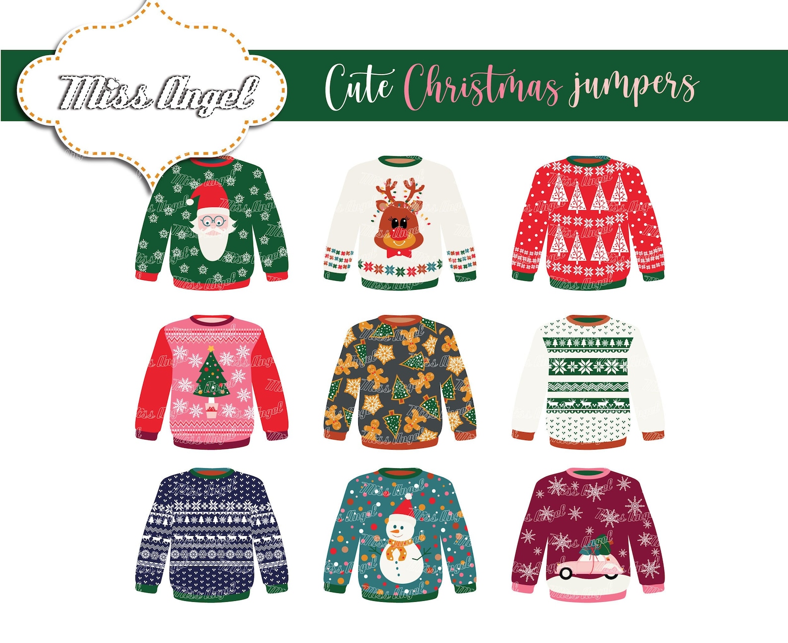 Christmas Jumpers Clipart. Cute Ugly Digital Christmas Jumpers Clip Art ...