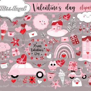 Valentines Day Clipart. Valentine Clipart Bundle. Pink Red Hearts ...