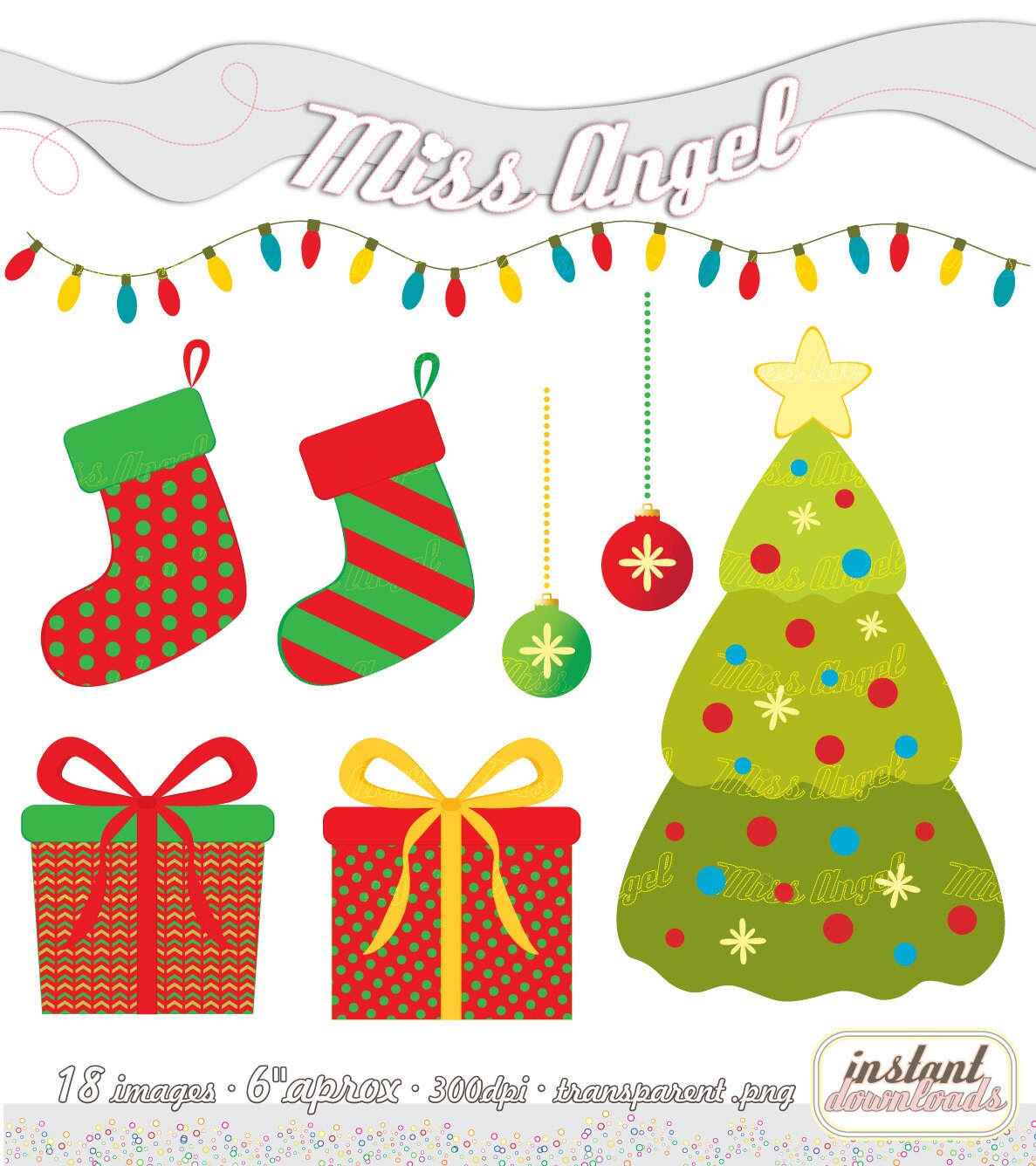 Christmas Digital CLIP ART. 18 Printable Illustrations. Christmas Tree ...