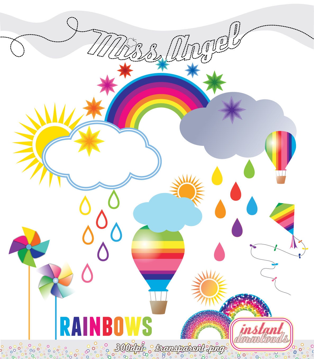 Rainbow CLIPART Set. Rainbow Weather 6" Clip Arts. Colorful Rainbow ...