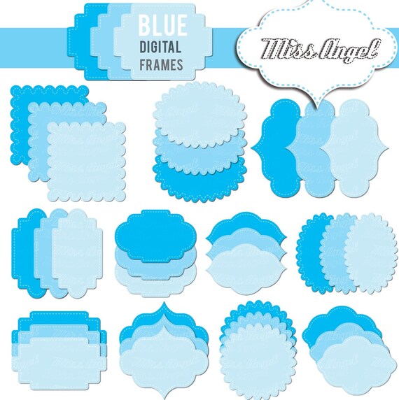Blue Digital Frames TAGS Clipart 36 Digital Labels Clip Art. | Etsy