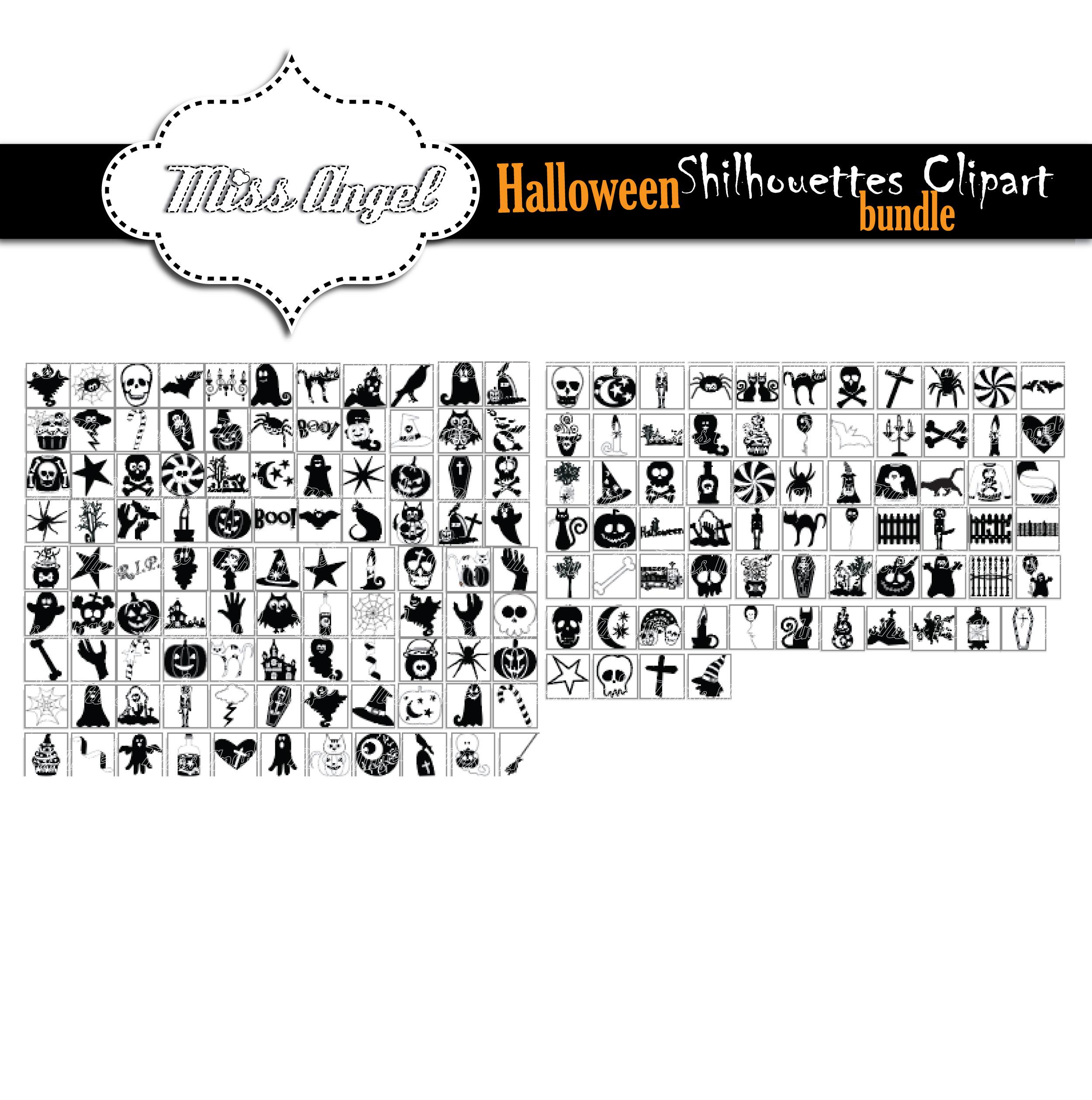 Halloween Silhouettes Clipart. Black and White Digital Halloween Clip ...