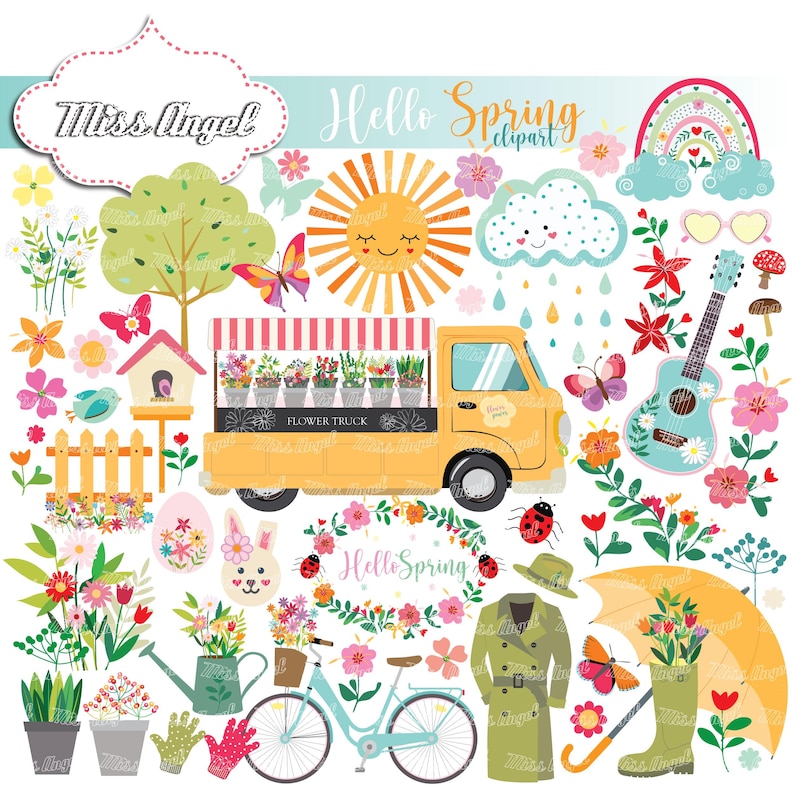 Spring Clipart Bundle. New Spring Garden Digital Set. Cute Flowers ...