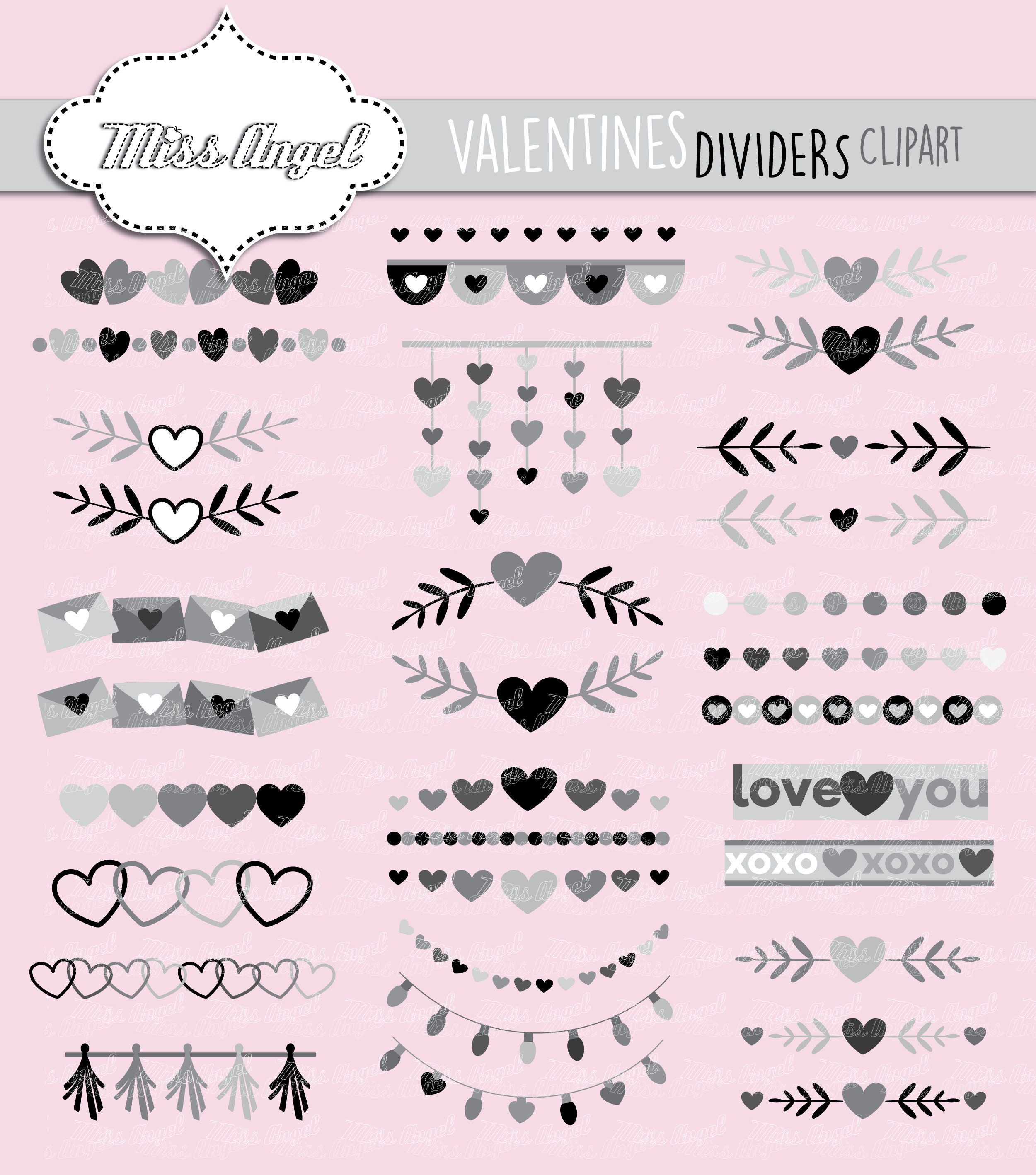 Valentines Day Dividers. Black Heart Dividers. 33 Romantic Monochrome ...