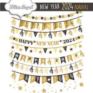 Digital New Year Borders Clipart. Black Gold. Small - Etsy UK