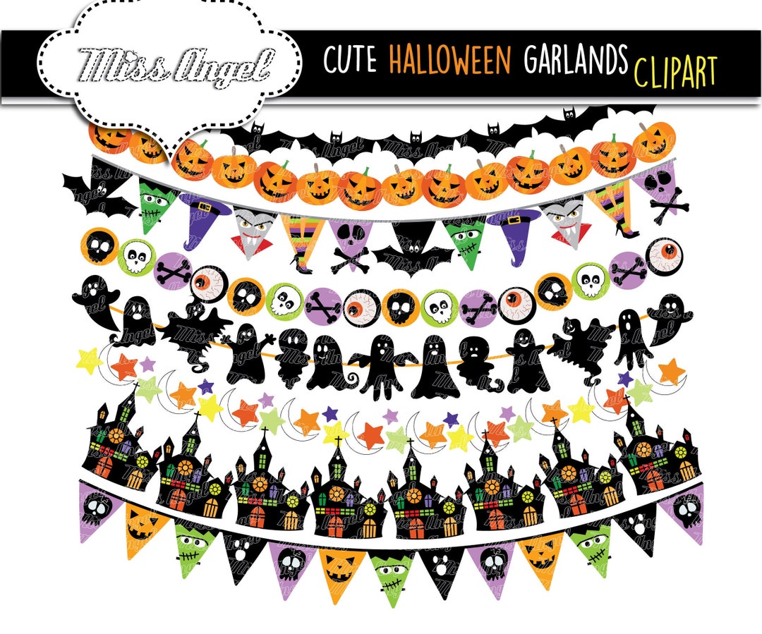 Cute Halloween Garland Clipart. Halloween Bunting Banners, Digital ...