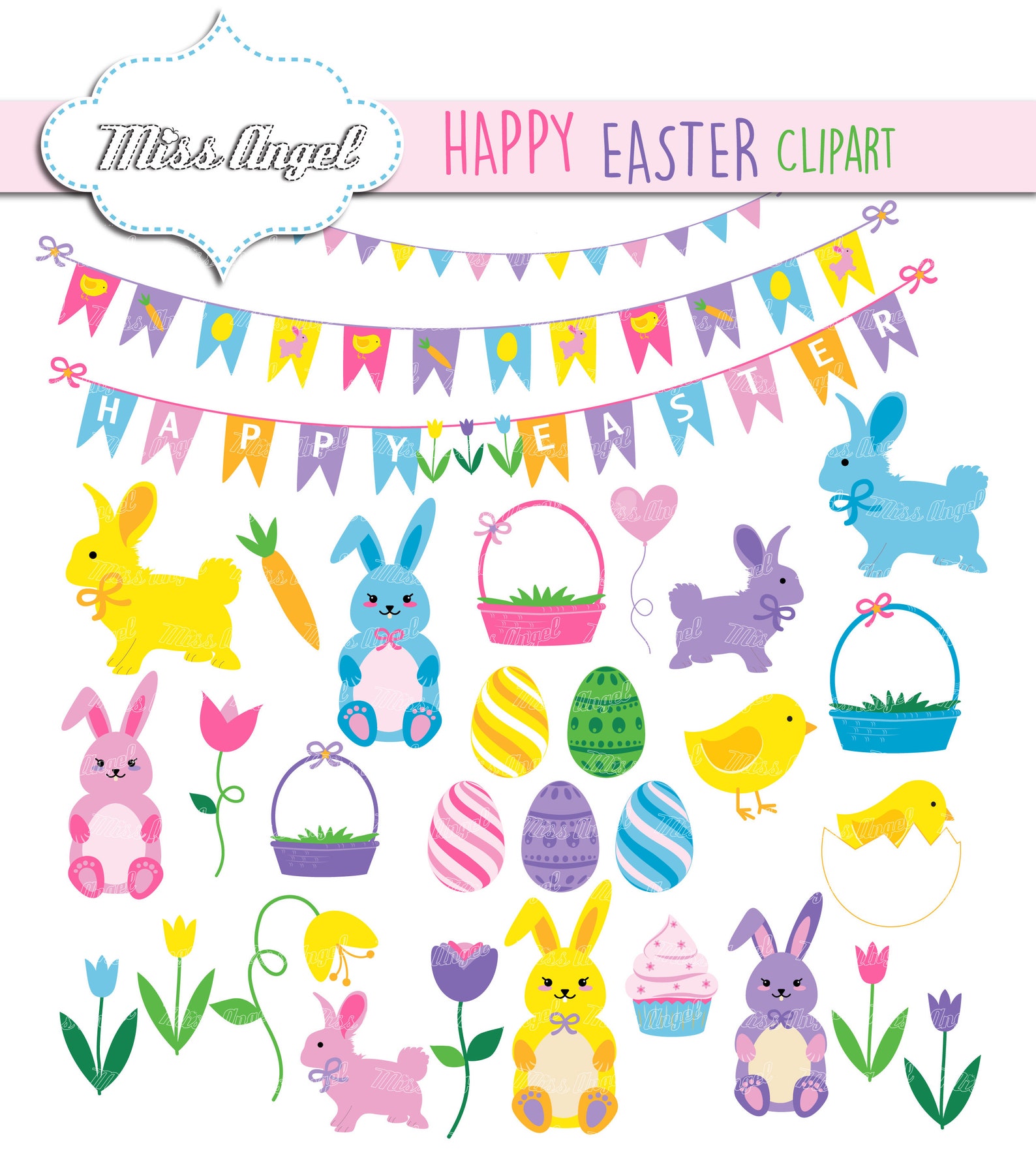 Easter Clipart Bundle. Clip Art. Happy Easter Clip Art. Easter Bunny ...