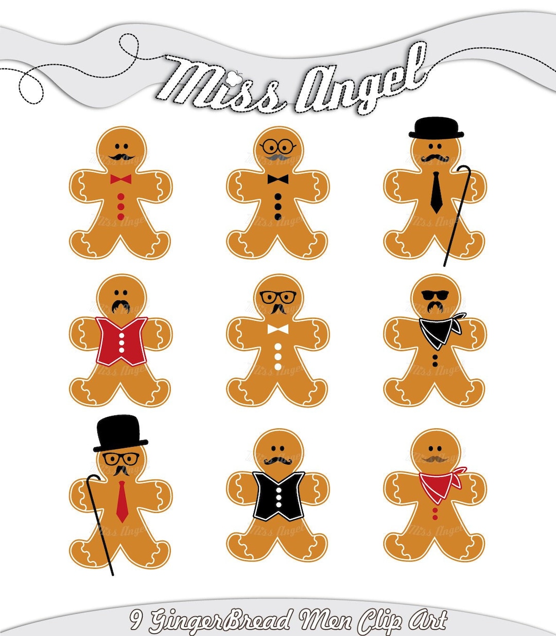 Gingerbread Man Cookies Clip Art. Christmas Ginger Man. Digital Ginger ...