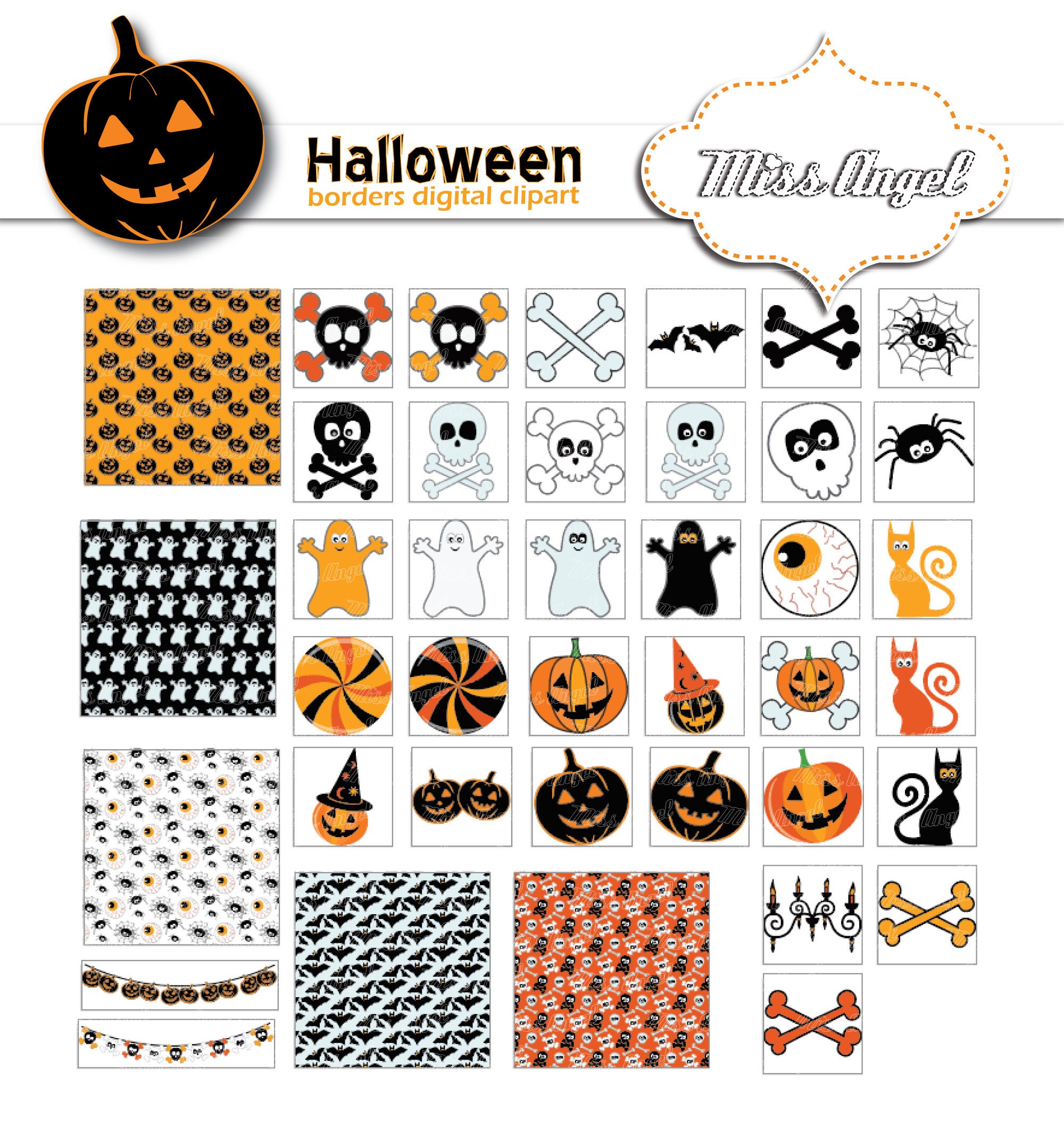 Halloween Digital Bundle Clipart. 2 Halloween Borders 5 | Etsy