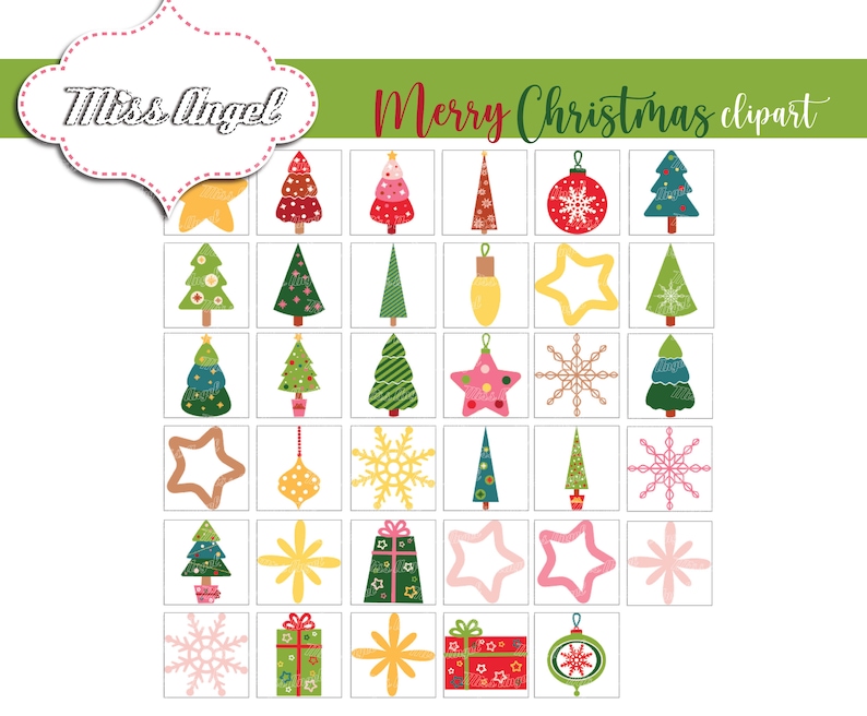 Christmas Trees Clipart. Christmas Tree Décor CLIP ART. Christmas Tree ...