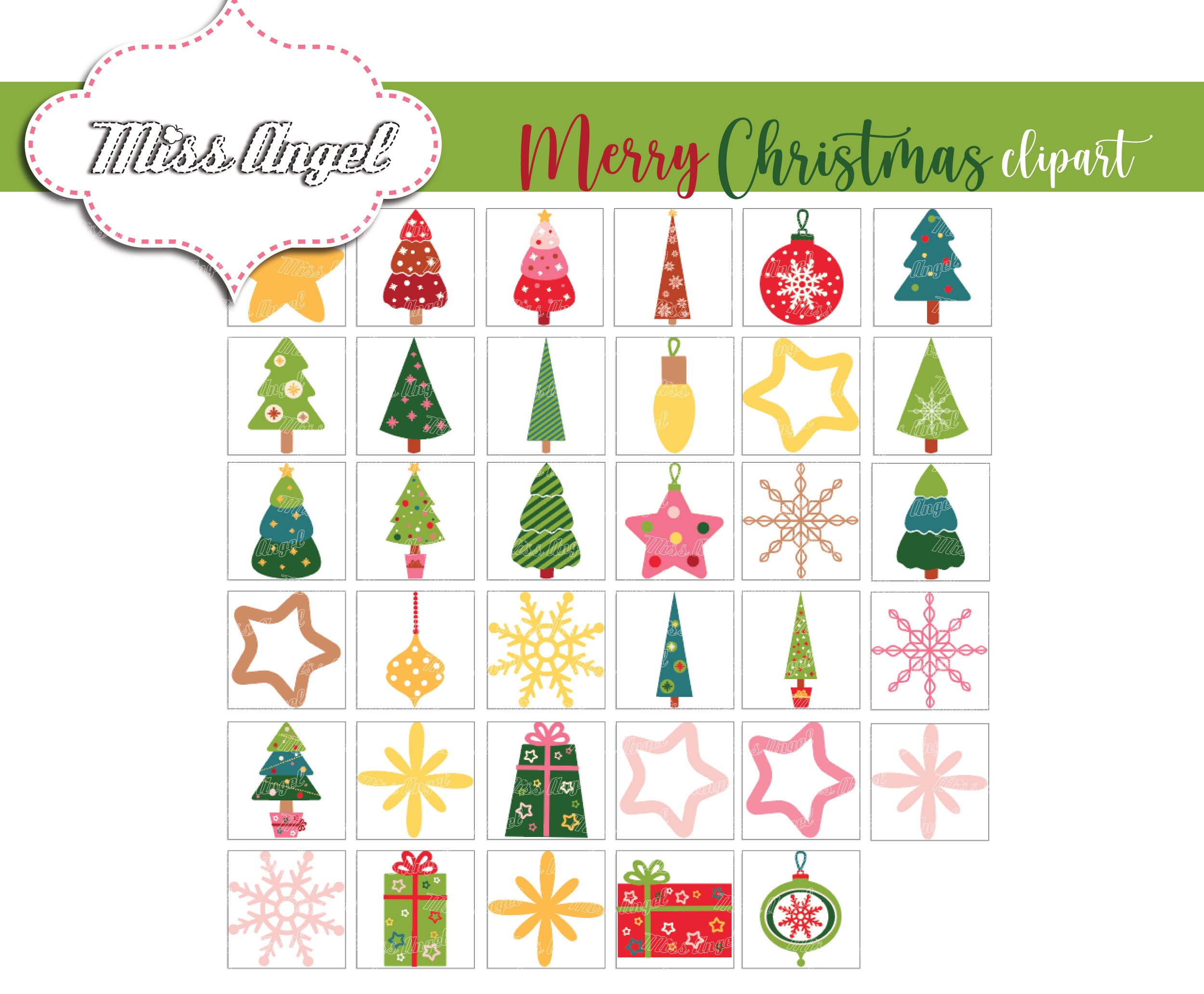 Christmas Trees Clipart. Christmas Tree Décor CLIP ART. Christmas Tree ...
