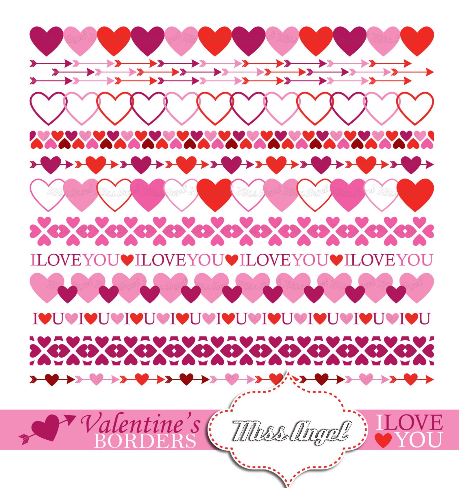 Valentine Clipart Borders. Valentine's Bunting Banners. Printable ...