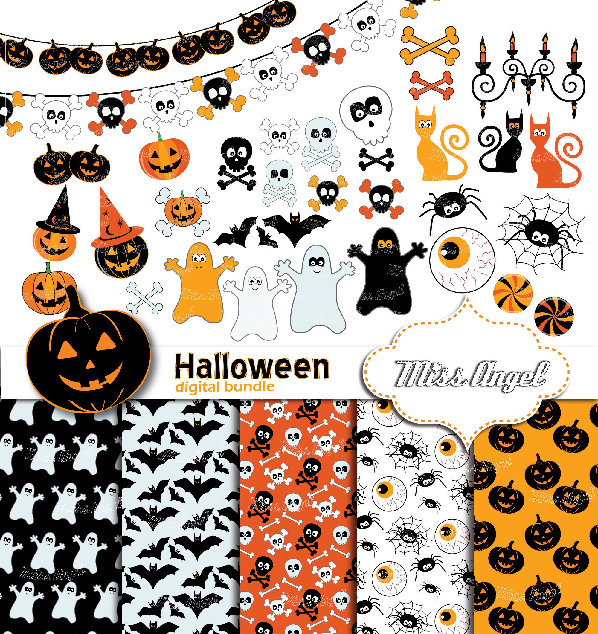Halloween Digital Bundle Clipart. 2 Halloween Borders 5 | Etsy