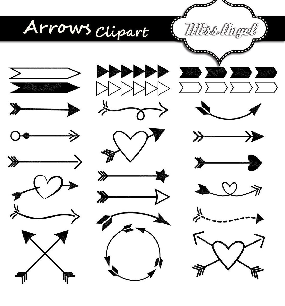 Arrows Hearts Clipart. Valentines Day Digital Arrows. Arrows Clip Art ...