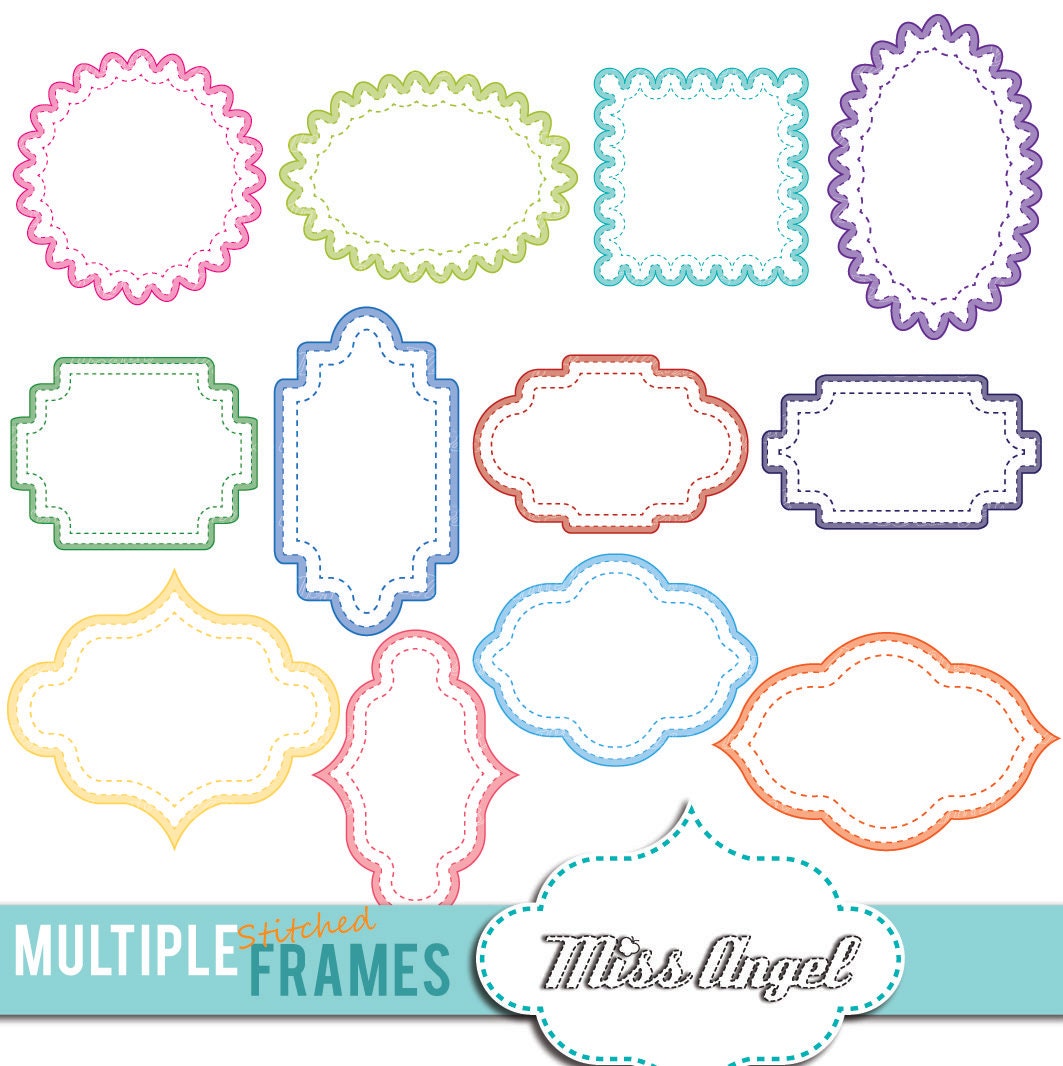 Multiple Stitched Frames Clipart, 12 Digital Labels. Digital 6" Tags ...