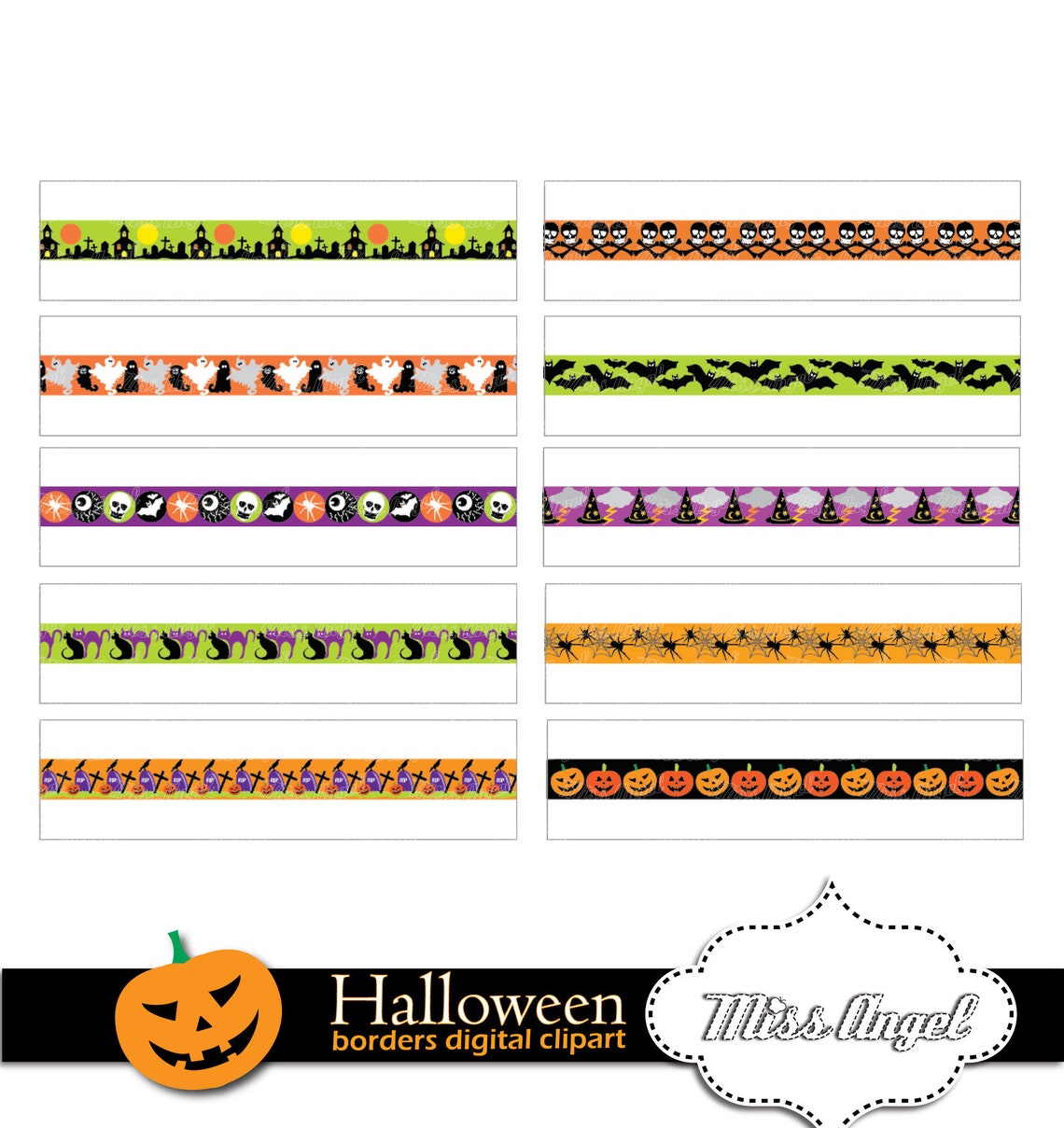 Halloween Borders Digital Clipart. Printable Halloween Border Patterns ...