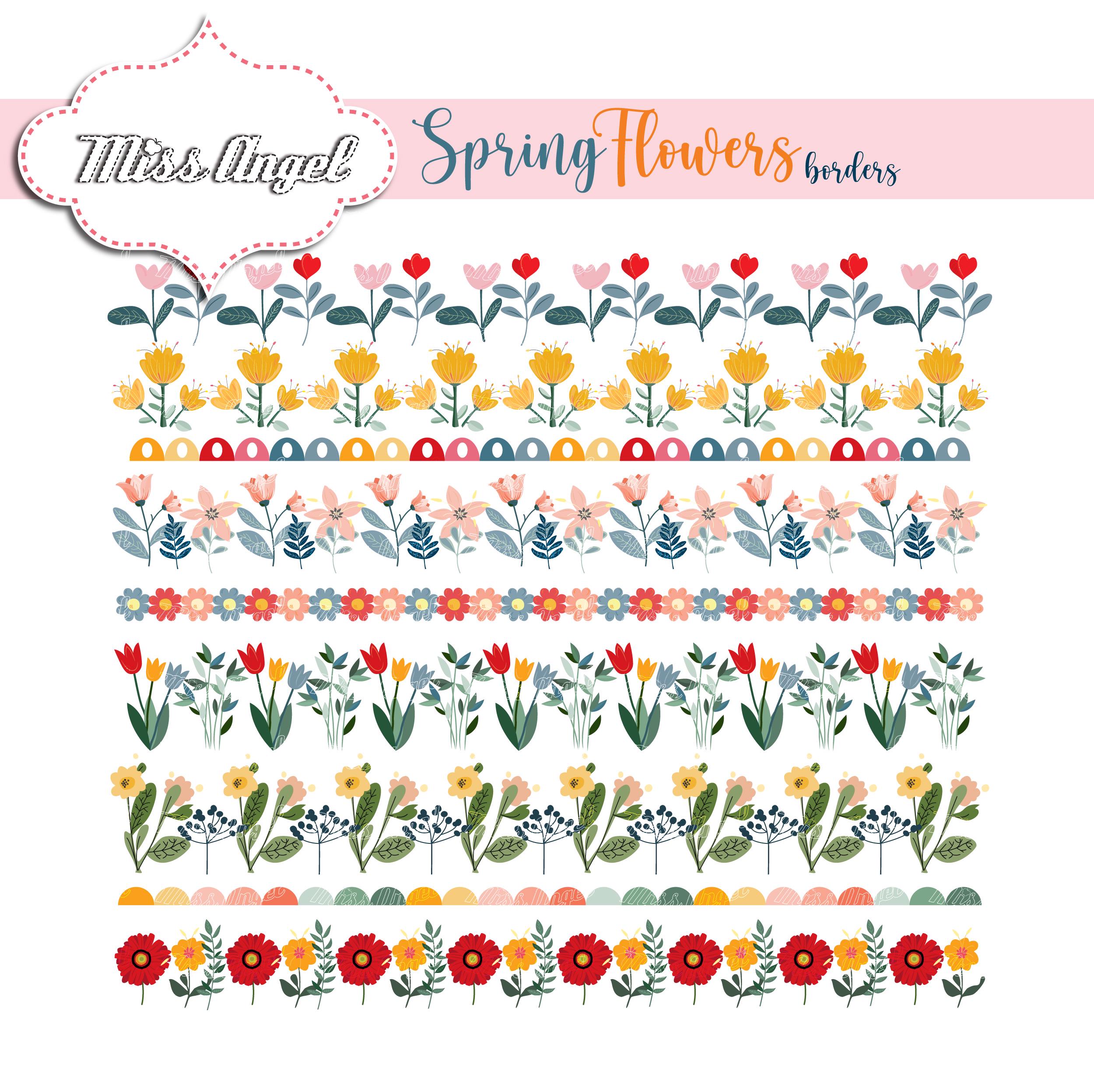 Flower Borders Clipart, Digital Floral Ribbons, Banners. Modern Flower ...
