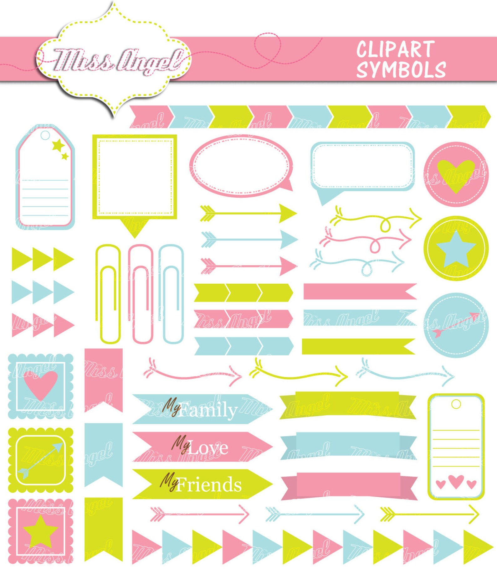 Symbols Clipart. Frames, Tags, Arrows, Labels, Markers, Stickers. 49 ...