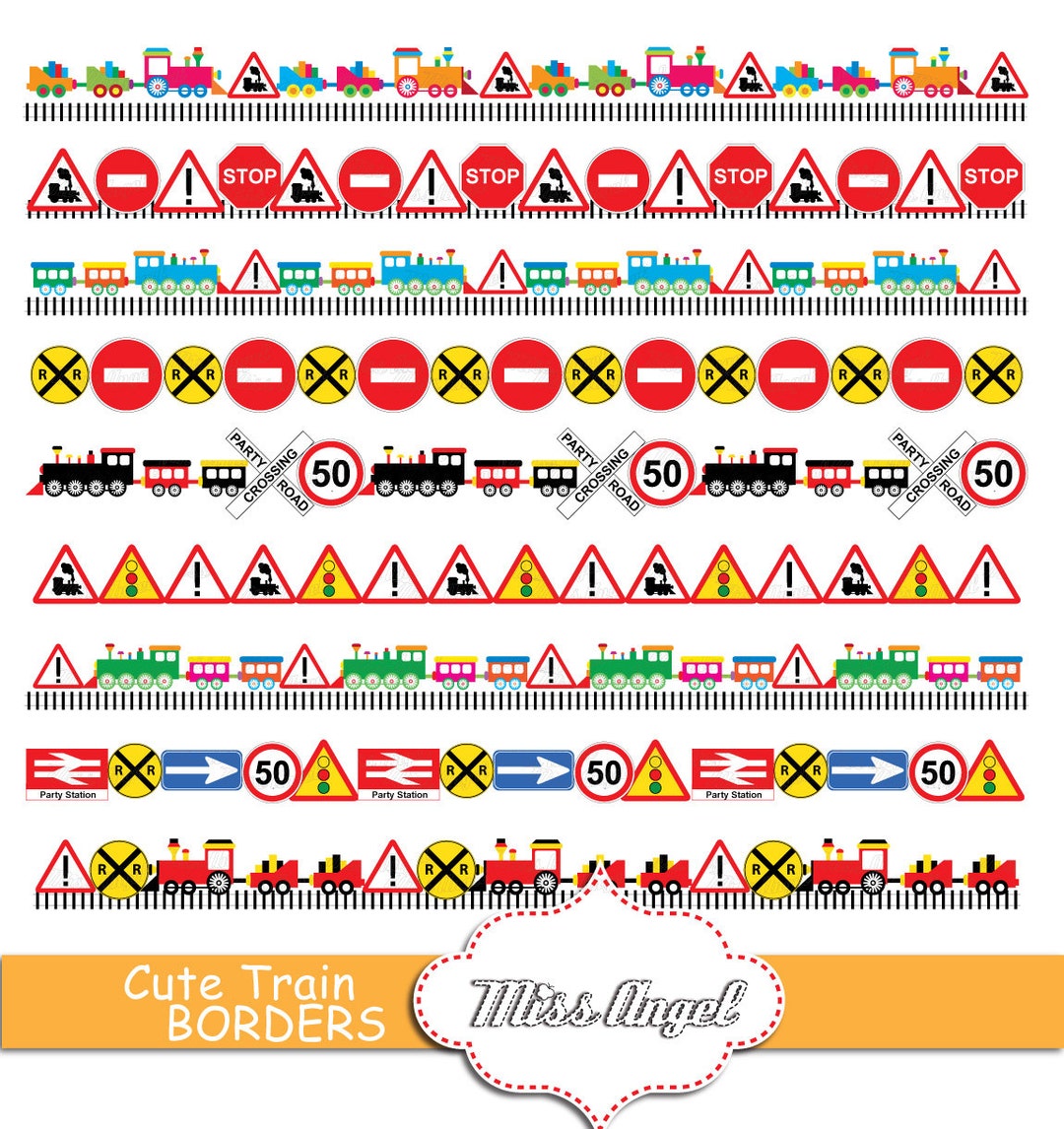 Trains Borders Clipart. Traffic Signs Digital Borders. Trains Ribbons ...
