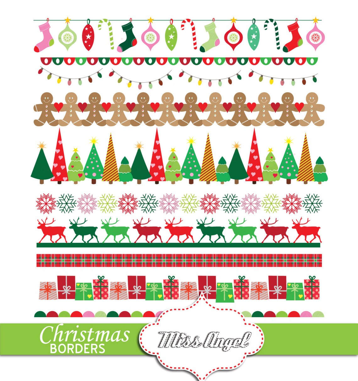 Christmas Bunting Banners. Digital Christmas Borders Clip Art - Etsy