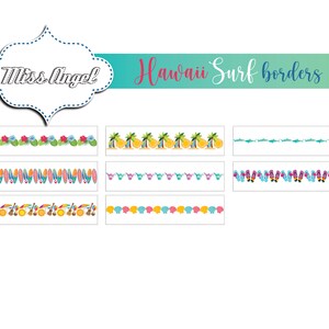 Hawaii Surf Borders Clipart. Summer Digital Ribbons, Tropical Surf ...