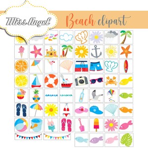 Beach Clipart Set. Summer Beach Clipart. Cute Beach Clipart Bundle ...