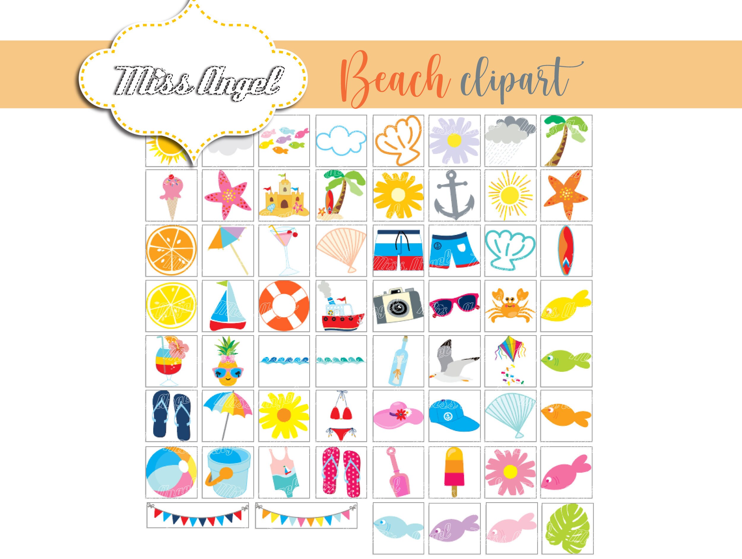 Beach Clipart Set. Summer Beach Clipart. Cute Beach Clipart Bundle ...
