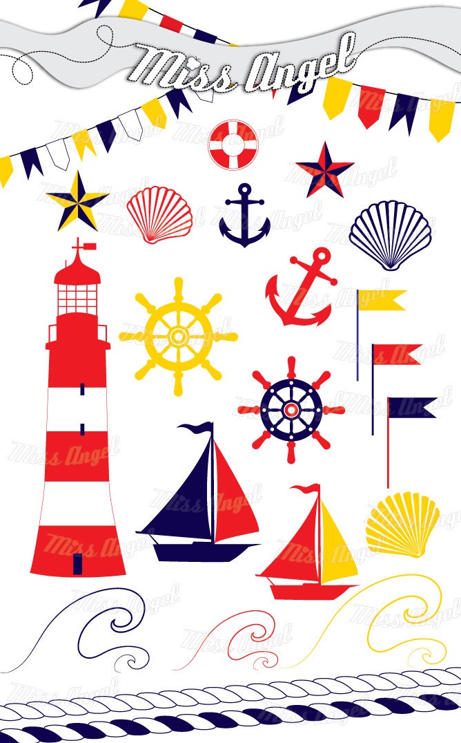 Nautical Clipart. Nautical Digital Scrapbook Set 23 Elements ...