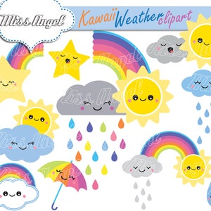 Kawaii Weather Clipart. Cute Printable Weather 15 Files. Colorful ...