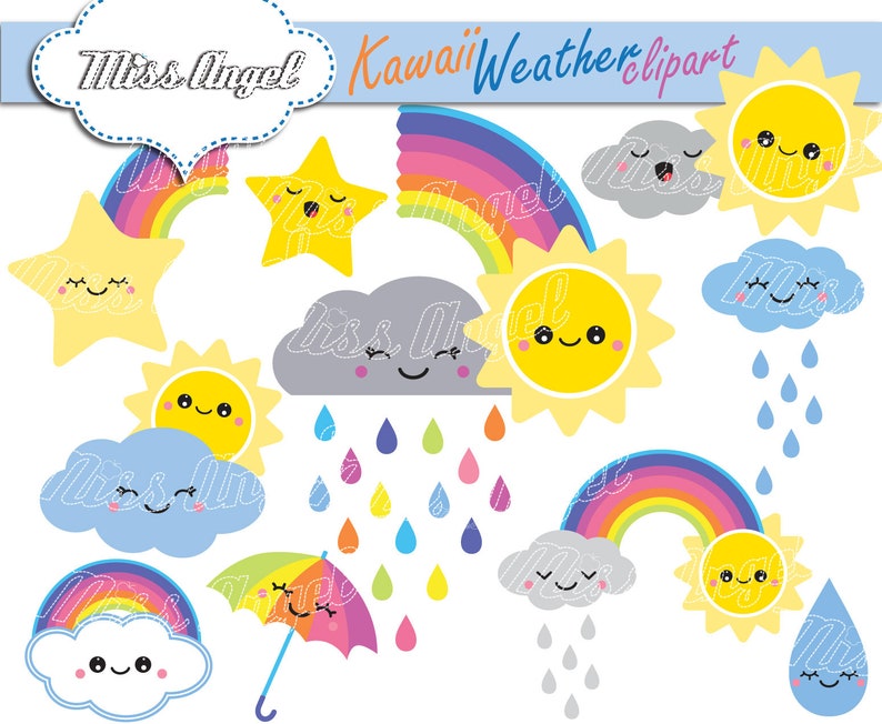 Kawaii Weather Clipart. Cute Printable Weather 15 Files. Colorful ...