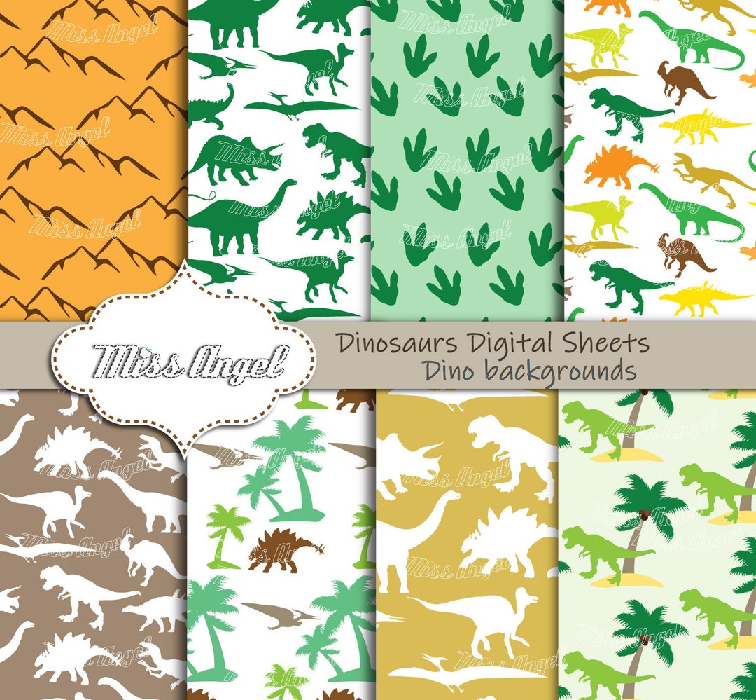 Dinosaurs Digital Sheets. Pack 8 Dino Pattern Sheets. Green, Orange ...
