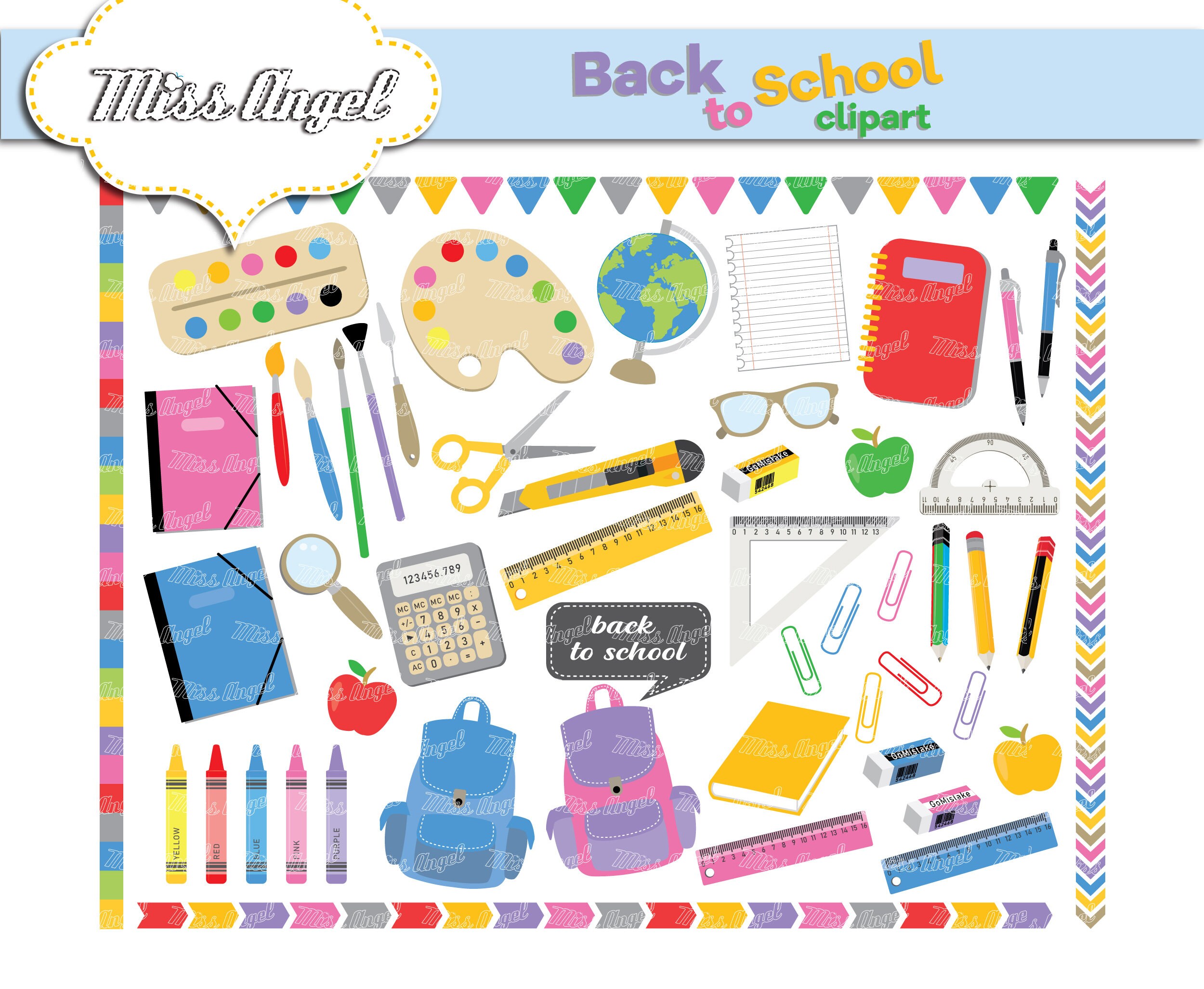 School Supplies Clipart. Back to School CLIPART. Digital School ...