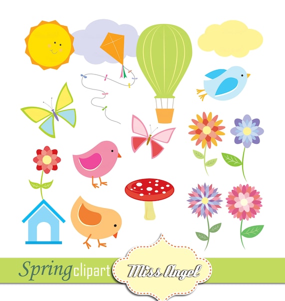 Colorful Spring CLIPART Flowers Butterflies Hot Air | Etsy